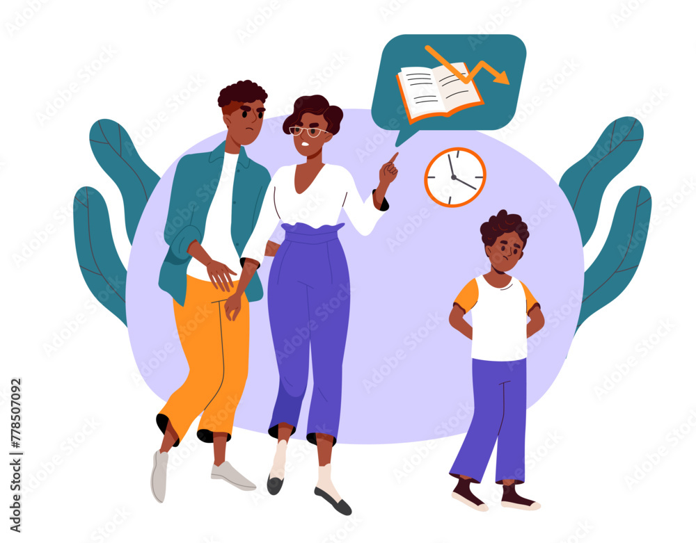 Vektor Child scolded for studying. Father and mother scream at son for ...