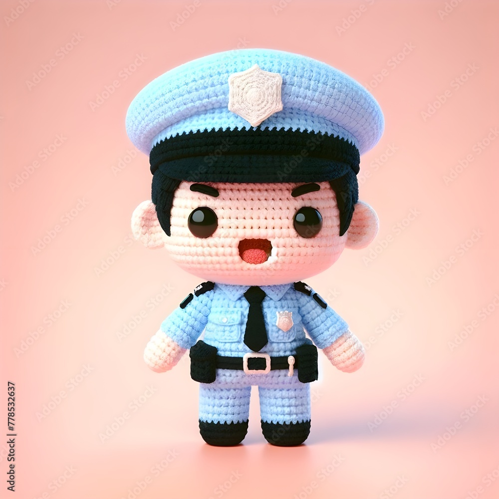 Ai Generated Crochet doll a Police cute excited funny smiling wearing ...