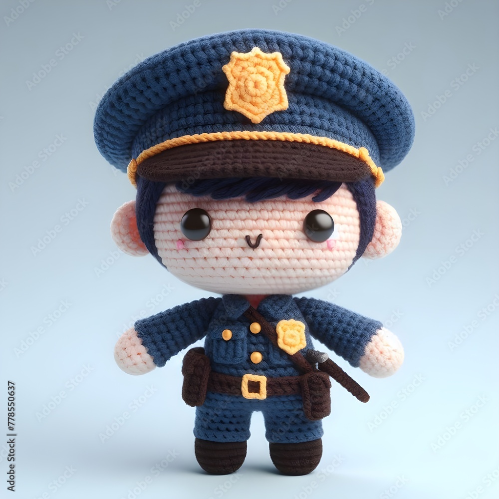 Ai Generated Crochet doll a Police cute excited funny smiling wearing ...