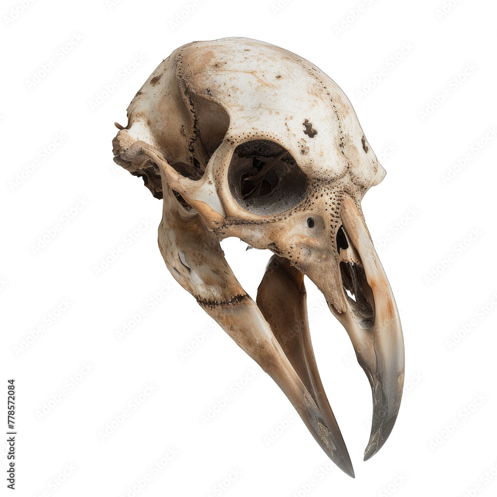 Bird skull on white background. Detailed specimen of avian anatomy ...