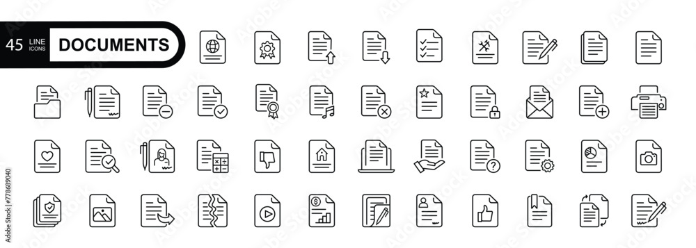 Document line icon set. Documents symbol collection. Different ...