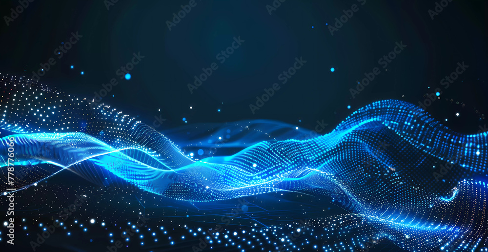 Abstract lumina wave blue light dot on black background.Big data concept.Network connection ...