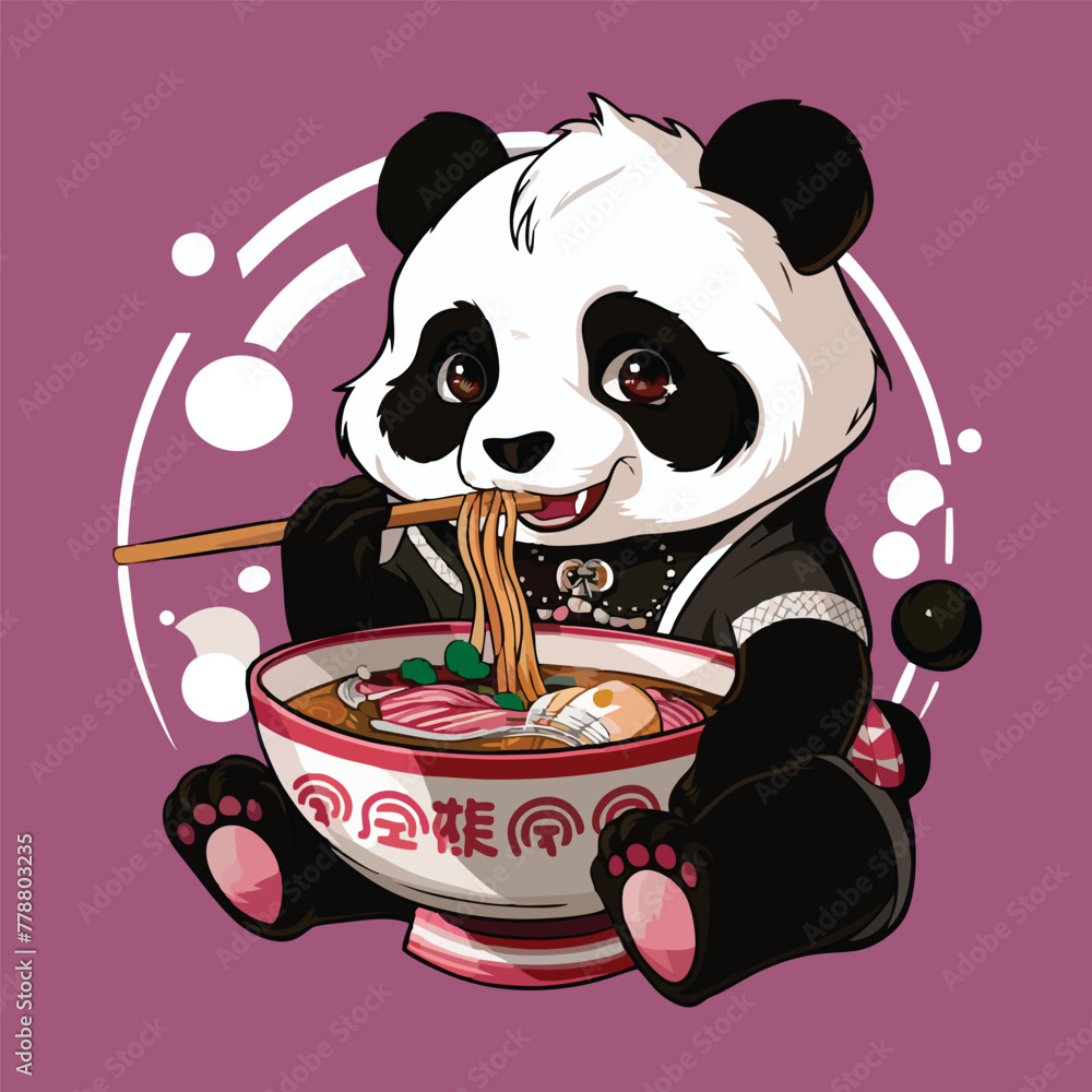Cute panda eating ramen noodles cartoon illustration. perfect use for ...