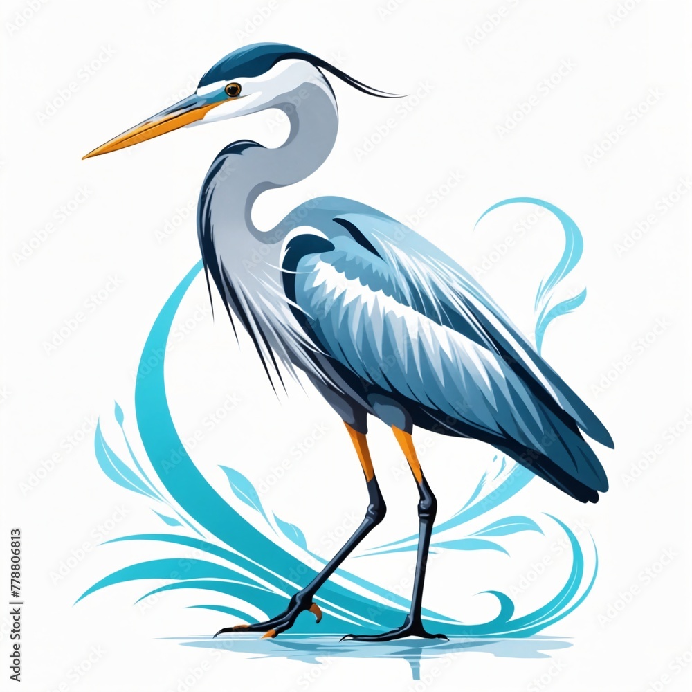 Image of a heron on a white background. Great Blue Heron, wild bird ...