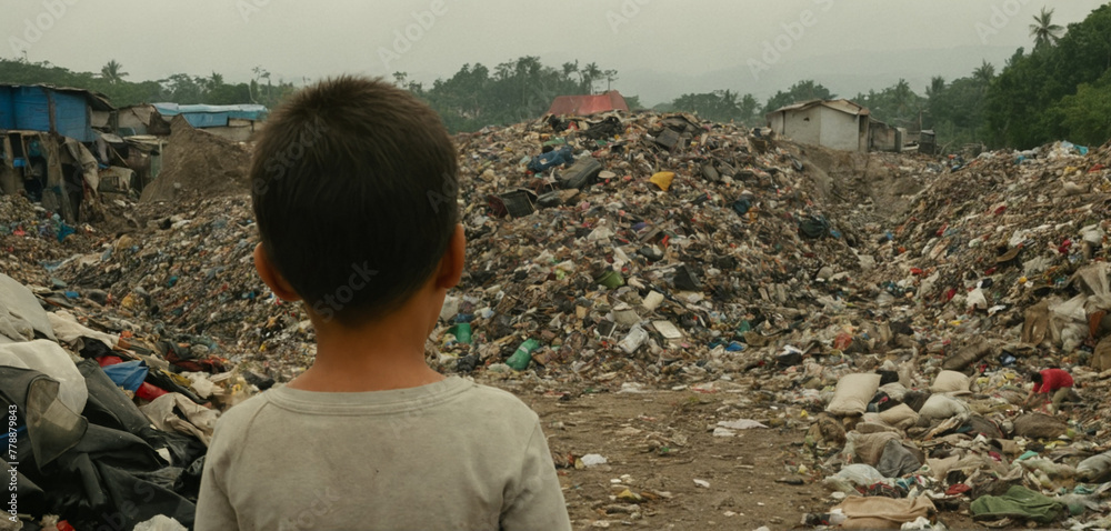 tired poor child kid boy asian, collect garbage for sale because of ...