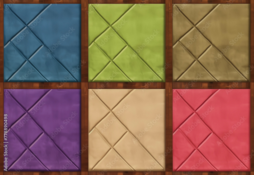 hand-cut clay tiles with uniform pattern over six panels, a ...