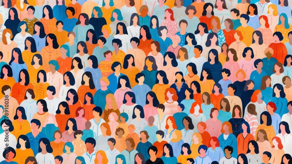 Colorful diverse people crowd abstract art seamless pattern. Multi ...