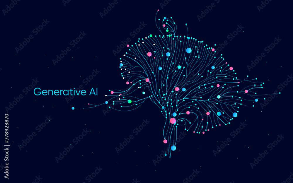 Illustration of abstract stream, AI brain concept. Artificial ...
