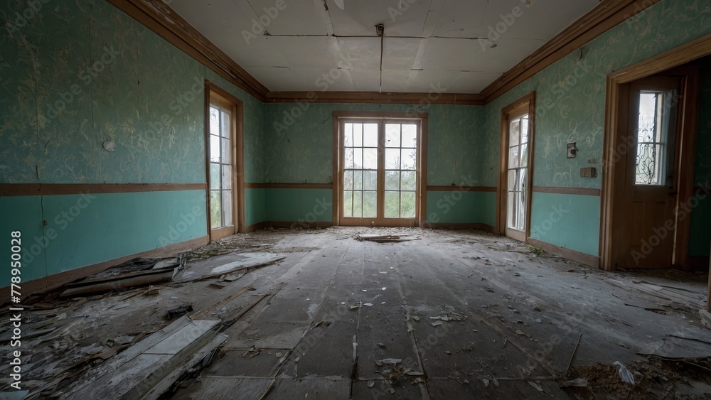 interior of a large abandoned hotel room. URBEX concept and exploration ...