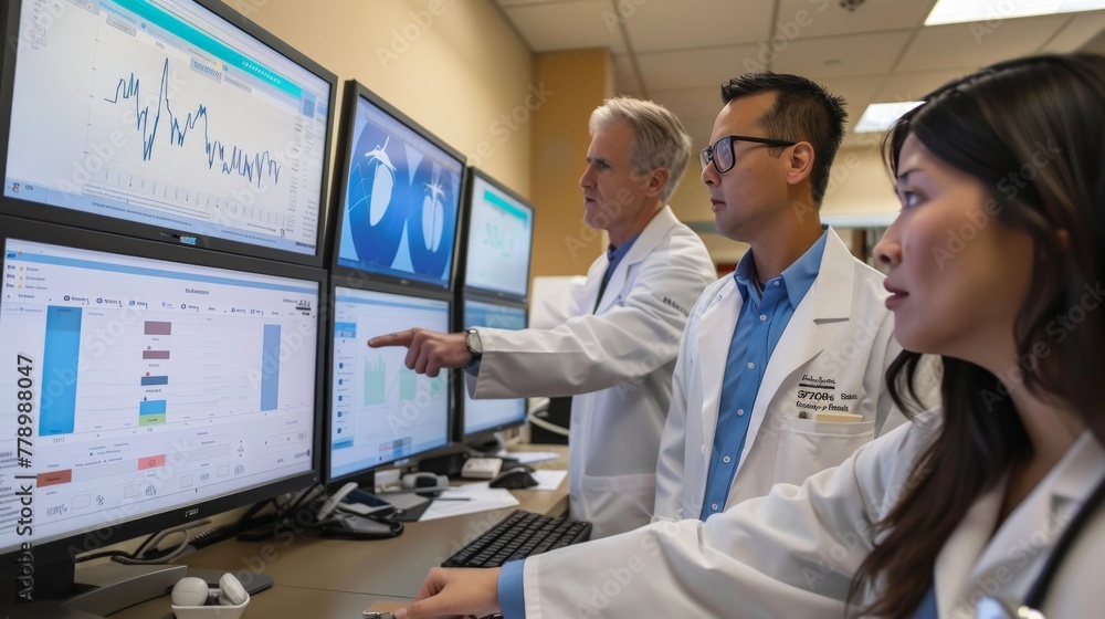 A healthcare team analyzes AI-generated data visualizations to identify ...