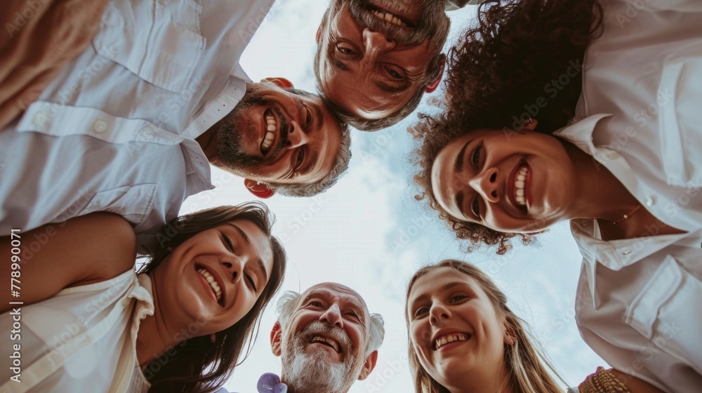 Generations entwined in smiles, eyes alight with shared happiness, as ...