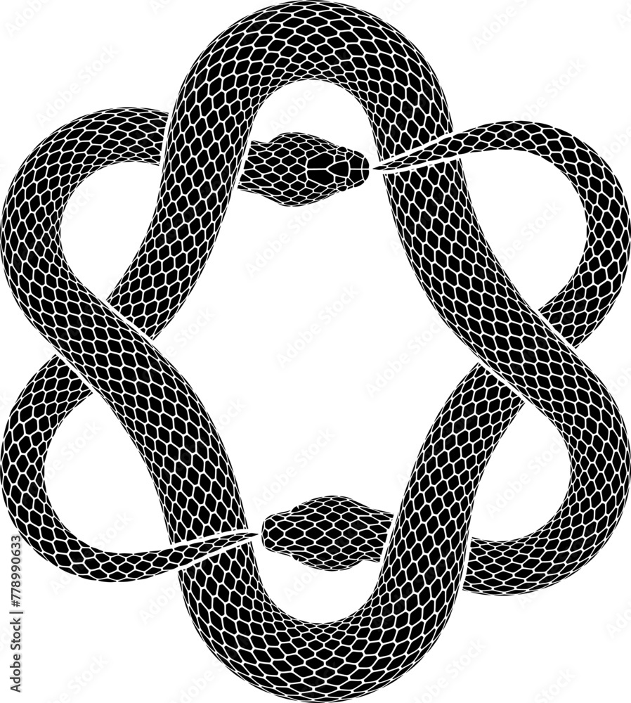 Vector tattoo design of two black snakes biting their tails intertwined ...