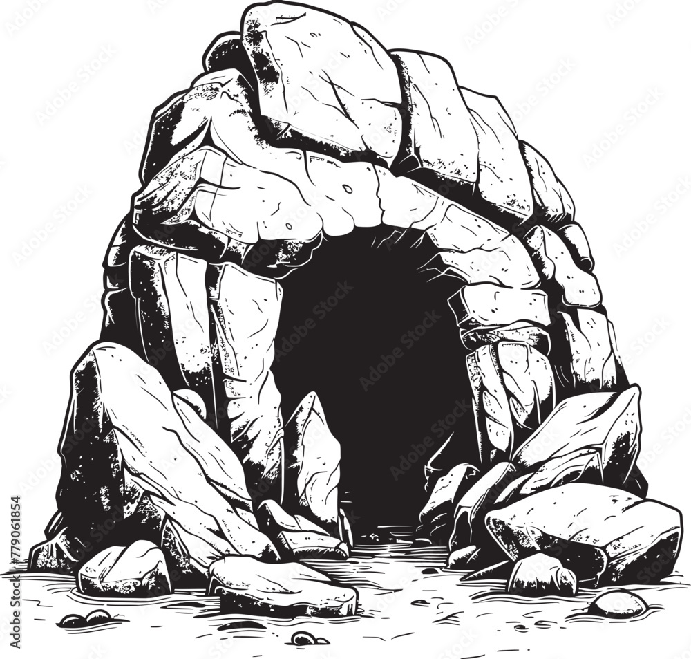 Ancient Enclave Stone Cave Vector Emblem Archaic Retreat Prehistoric ...
