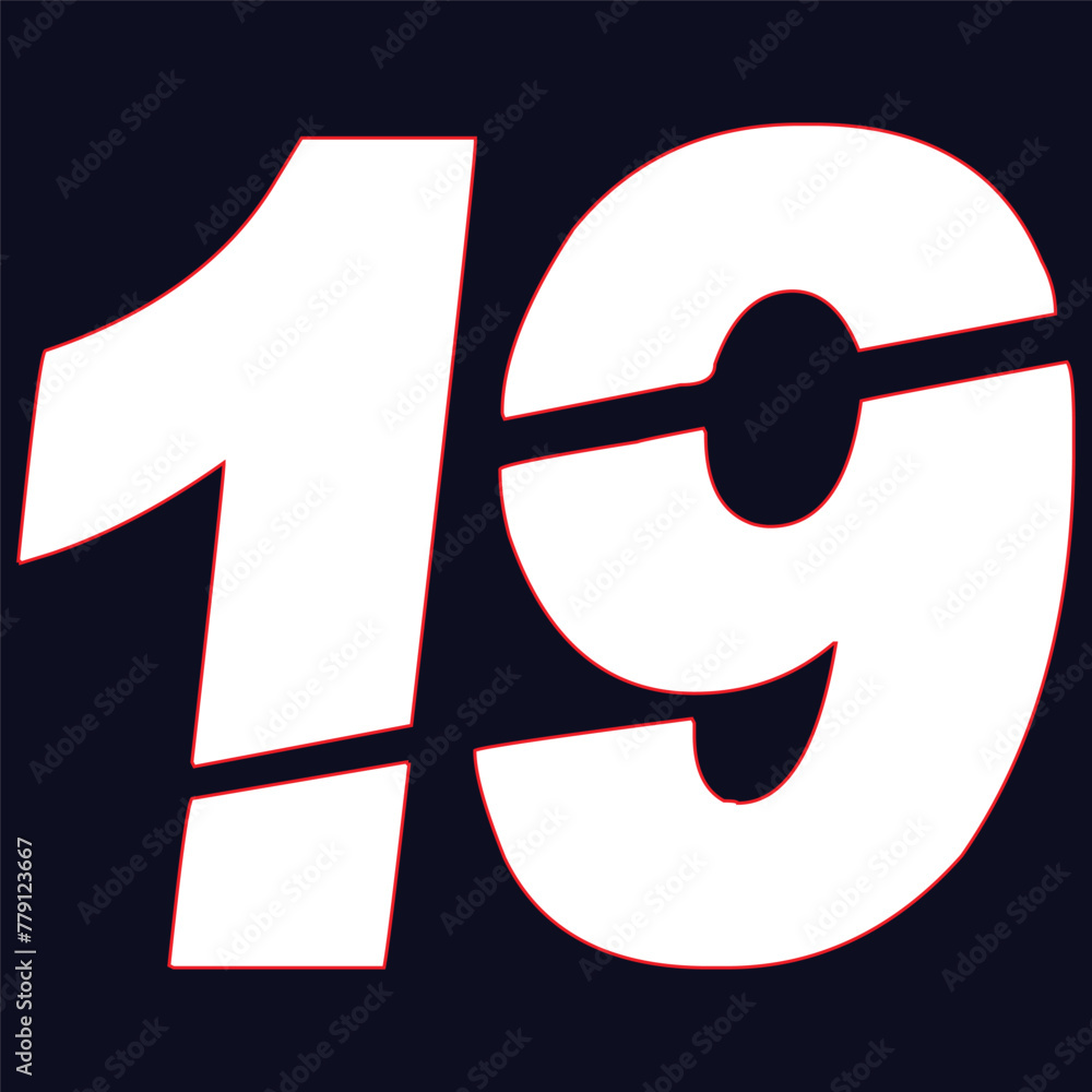19 Classic Vintage Sport Jersey / Uniform numbers in black with a black ...