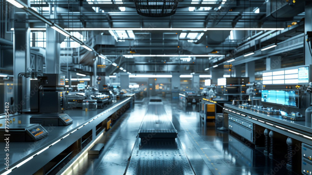 A modern electronics manufacturing plant with automated assembly lines ...