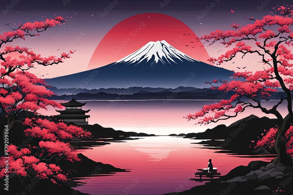 Majestic Mount Fuji, Japans iconic peak, bathed in warm hues of ...