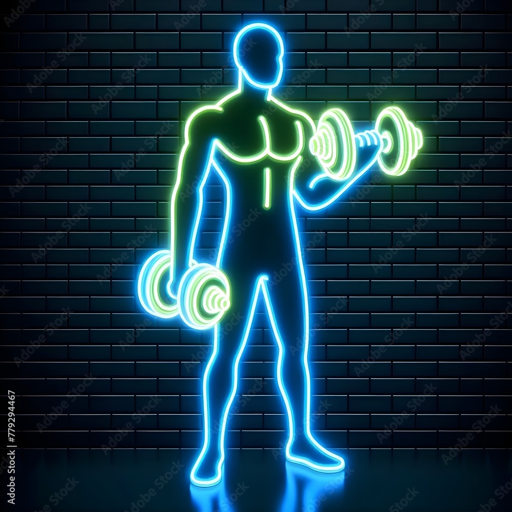 Neon Male Body Builder Stock Illustration | Adobe Stock