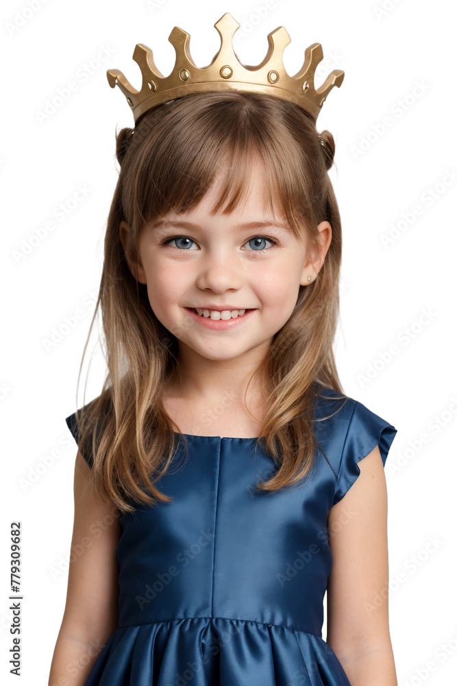 Foto de Stock Caucasian blonde little girl in a blue dress and a crown ...