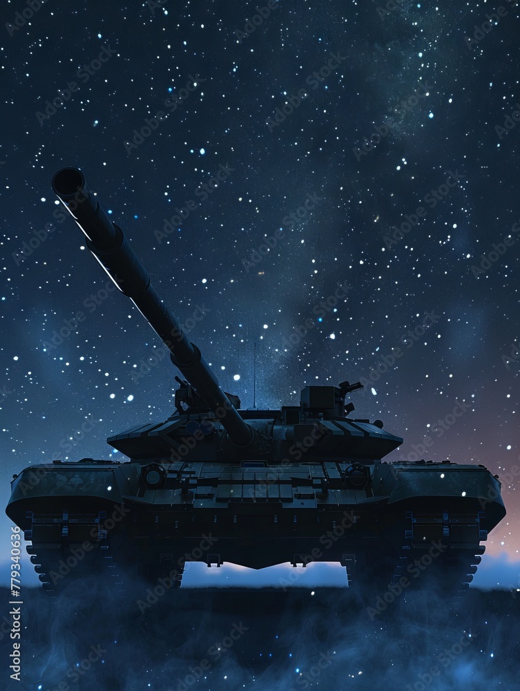 Armored military tank under a starry night sky, imposing presence with ...