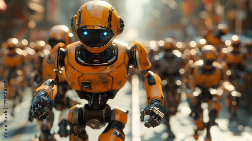 Robots and humans in a sporty 3D spectacle, a beautiful imaginative ...