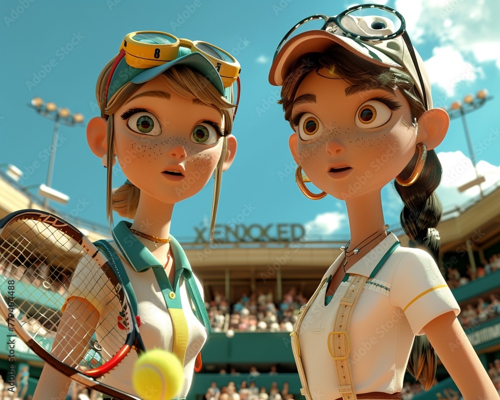 Tennis in cartoon 3D, where fashion and competitive spirit collide ,3DCG,clean sharp focus Stock ...