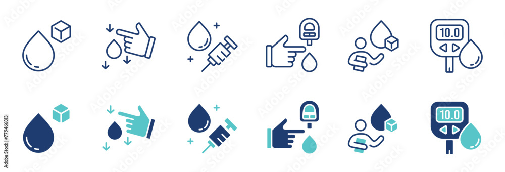 glucose blood sugar treatment icon vector set diabetes health check ...