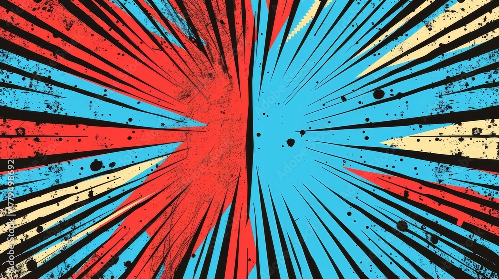 Design a comic book-style layout with two horizontal bars in red and ...