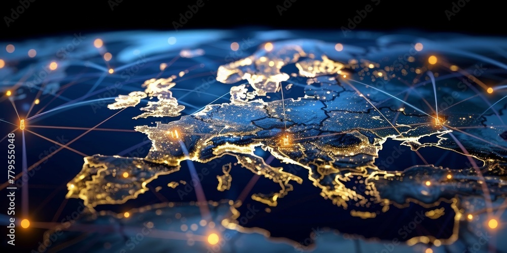 Abstract digital map of Western Europe, concept of European global ...