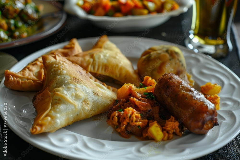 Sausage Mandazi Andazi Samosa and Chapati served on plate in Nairobi ...