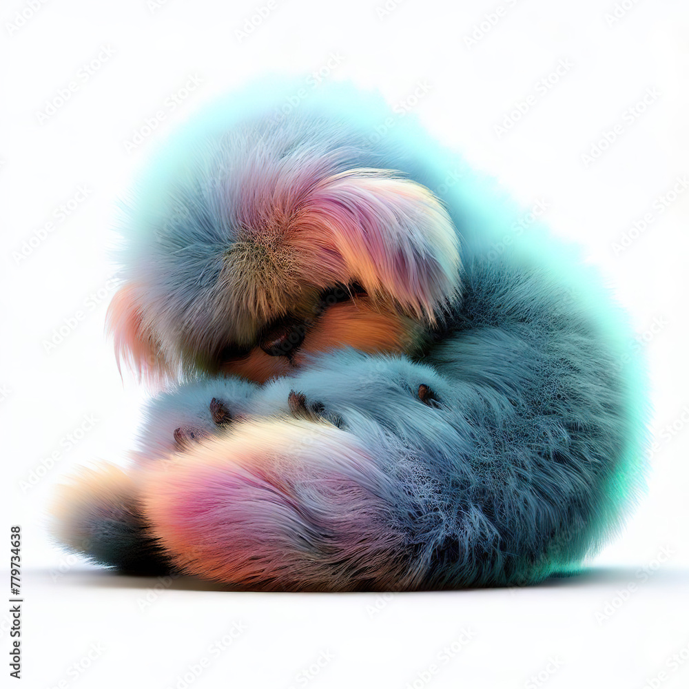 3D furry forest animal with beautiful colors and white background. with ...