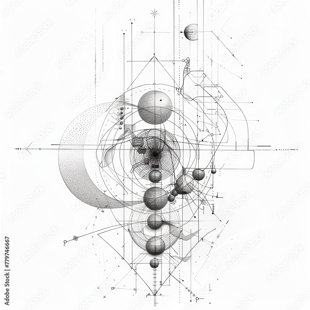 Delicate line art depiction of a mathematical graph, chart or diagram ...