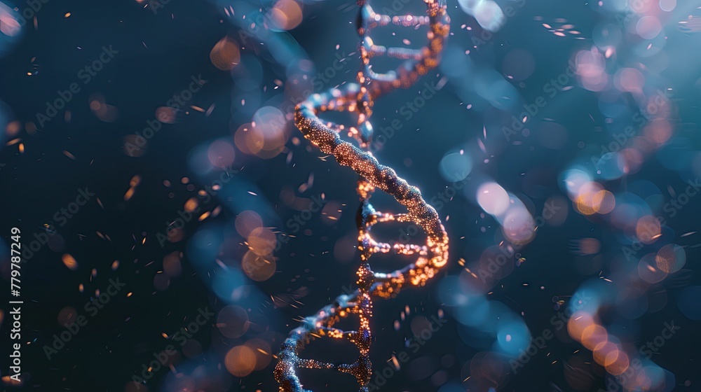 3D rendering of a standing DNA molecule with its double helix structure ...