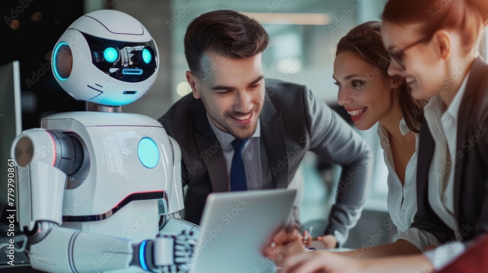 Businessman working with AI robot in office Stock Photo | Adobe Stock