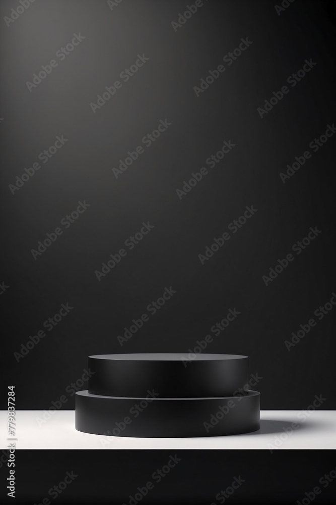 Empty black product podium display background with a minimal pedestal ...