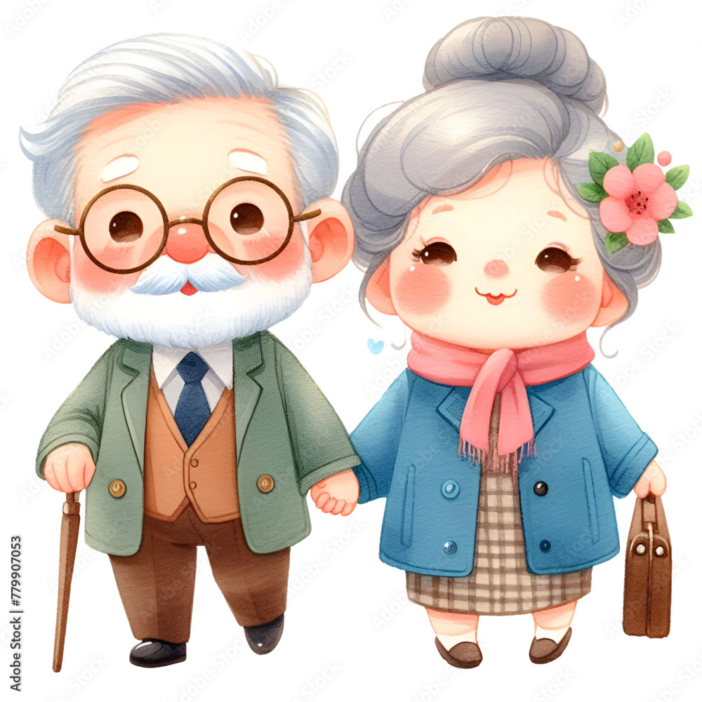 Watercolor Grandparents Clipart Set, old ladies and old mans, Cartoon ...
