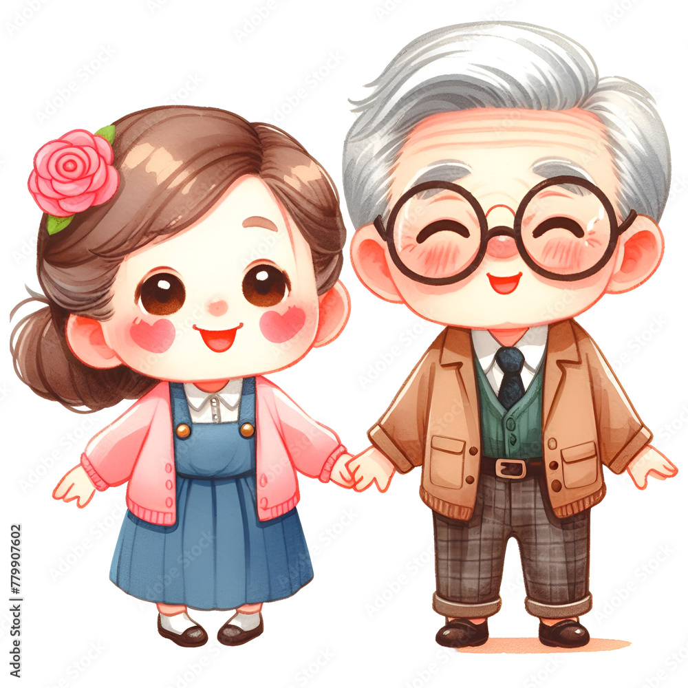 Watercolor Grandparents Clipart Set, old ladies and old mans, Cartoon ...