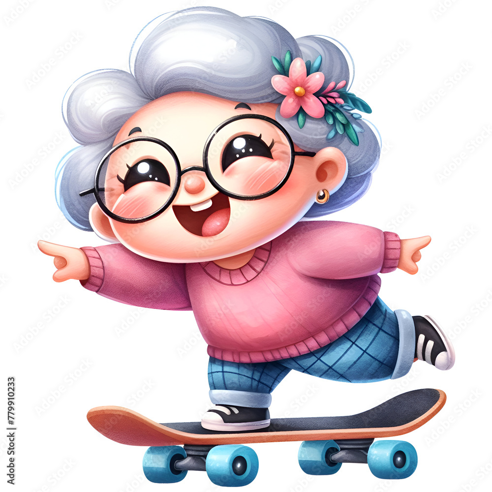 Cute Grannies Clipart, Watercolor Funny Old Lady Clipart, Granny ...