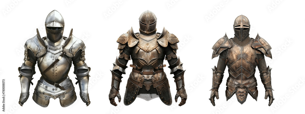 Set of Medieval Knight Armors Isolated on Transparent Background, cut ...