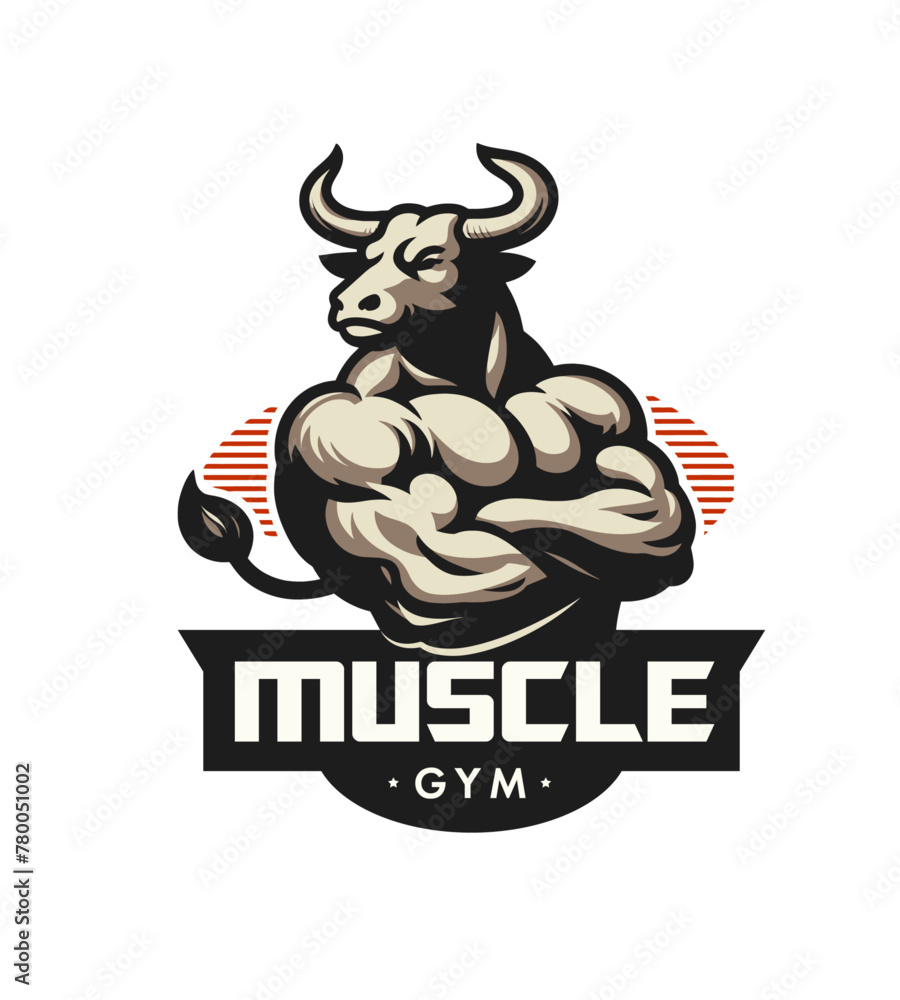 Shredded bull bodybuilder flexing muscles sports logo mascot Stock ...