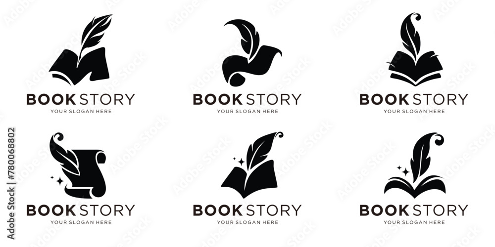 book feather logo design inspiration. classic book and feather pen ...