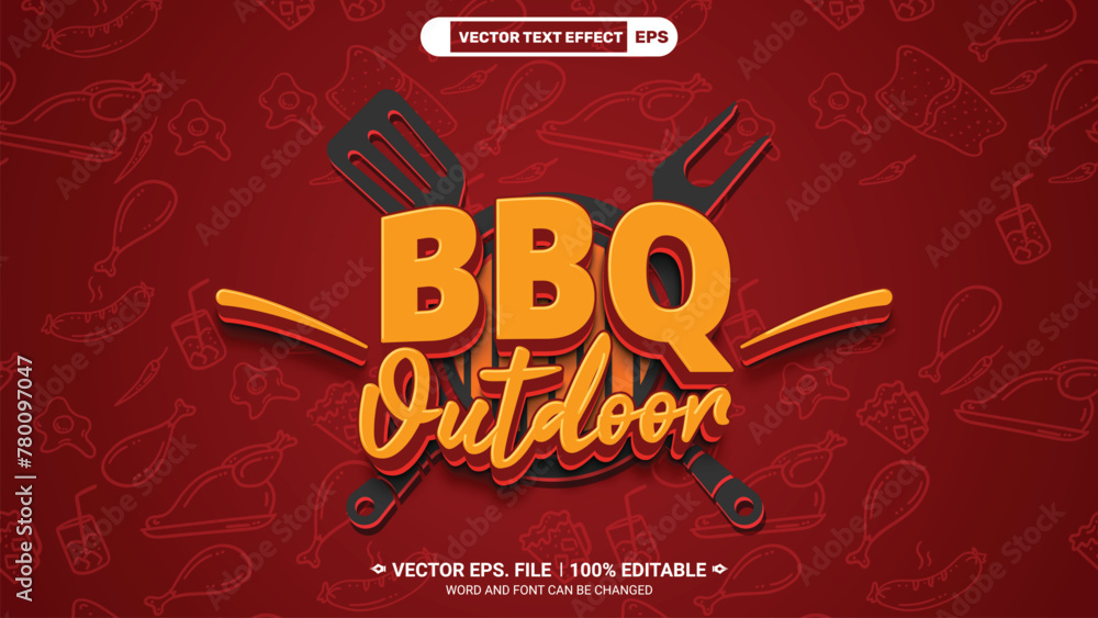 BBQ outdoor logo type editable 3d vector text effect template design ...