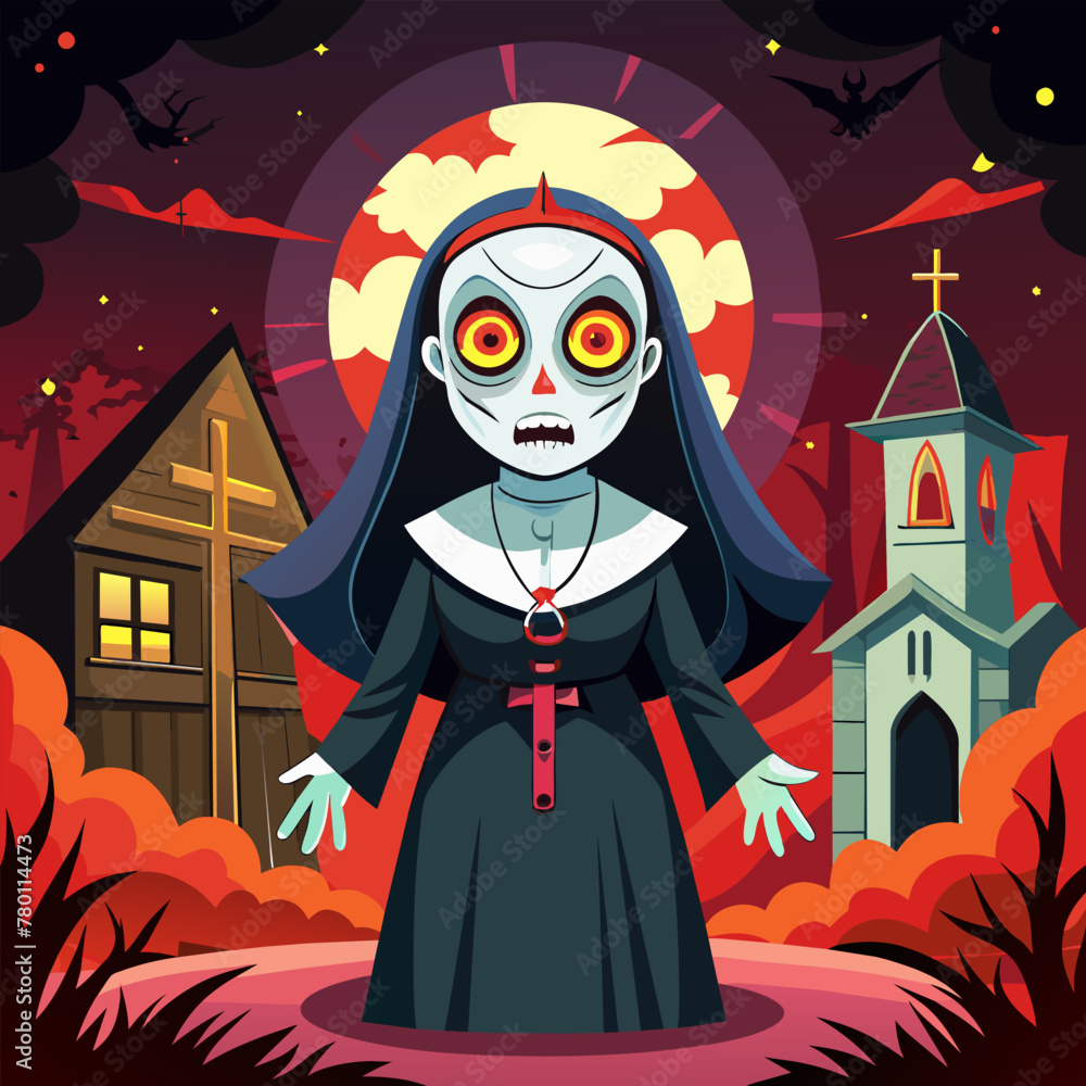 Vector scary nun cartoon illustration Stock Vector | Adobe Stock