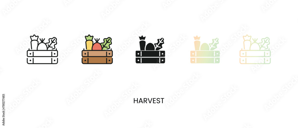 Vector harvest icon, box with vegetables and fruit icon in solid, gradient and line styles and ...