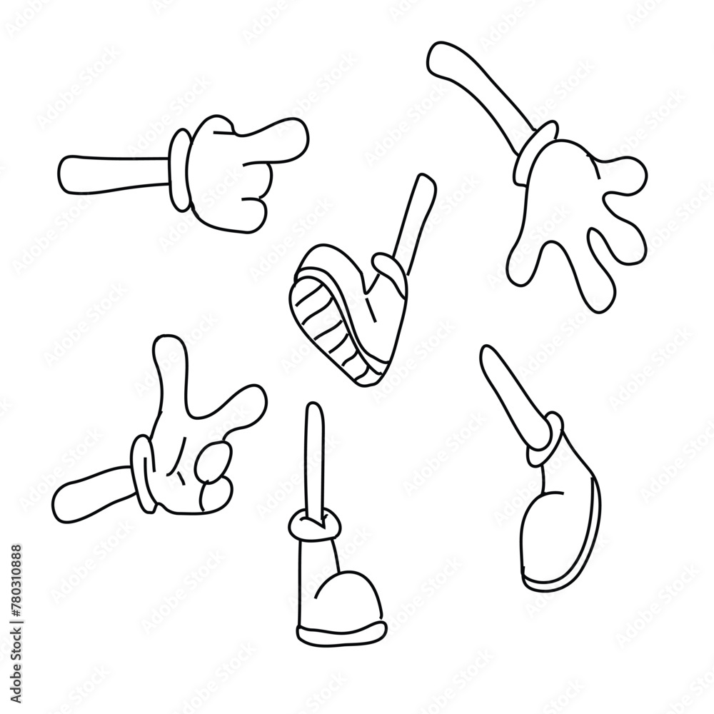 Cartoon legs and hands. Legs in boots and gloved hands. Vector isolated ...