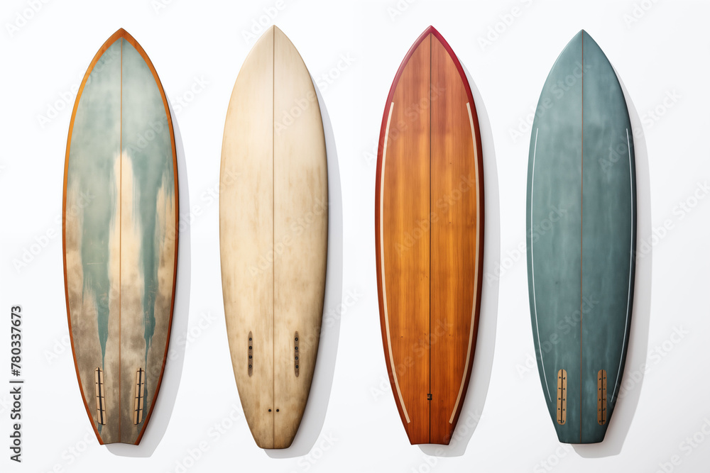 collection of Vintage Wooden Fishboard Surfboards, retro bohemian style ...