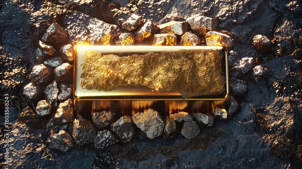 a shiny gold ingot rests atop gleaming nuggets, symbolizing wealth and financial success from a ...