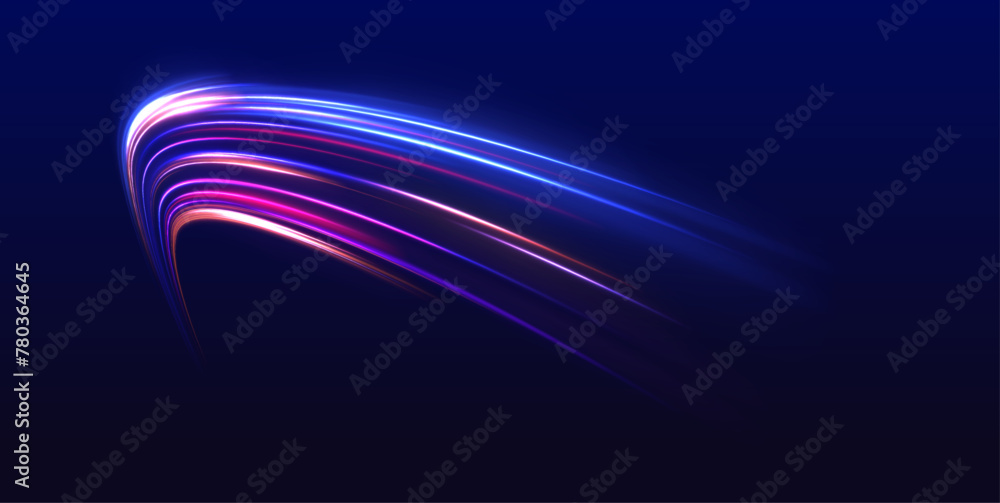 Neon line as speed or arc, turn, twist, bend in light effect ...