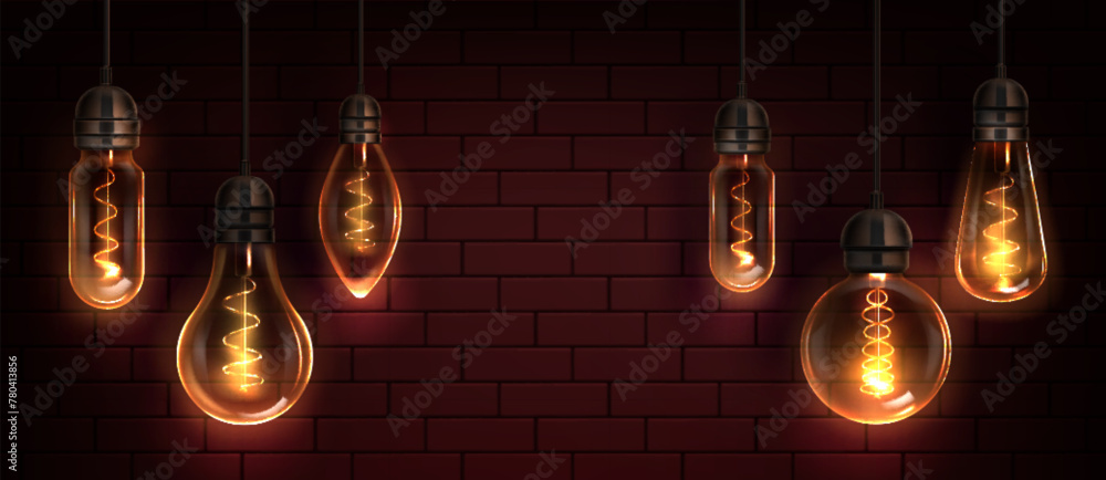 Edison bulb light. Vintage realistic filament background. 3d led retro ...