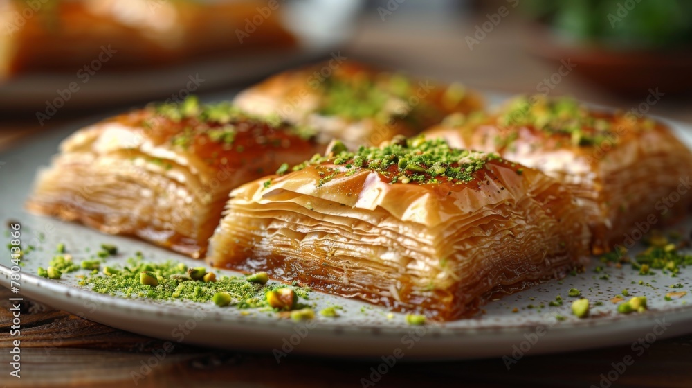 Turkish baklava, traditional oriental sweet. with nuts, honey, puff ...