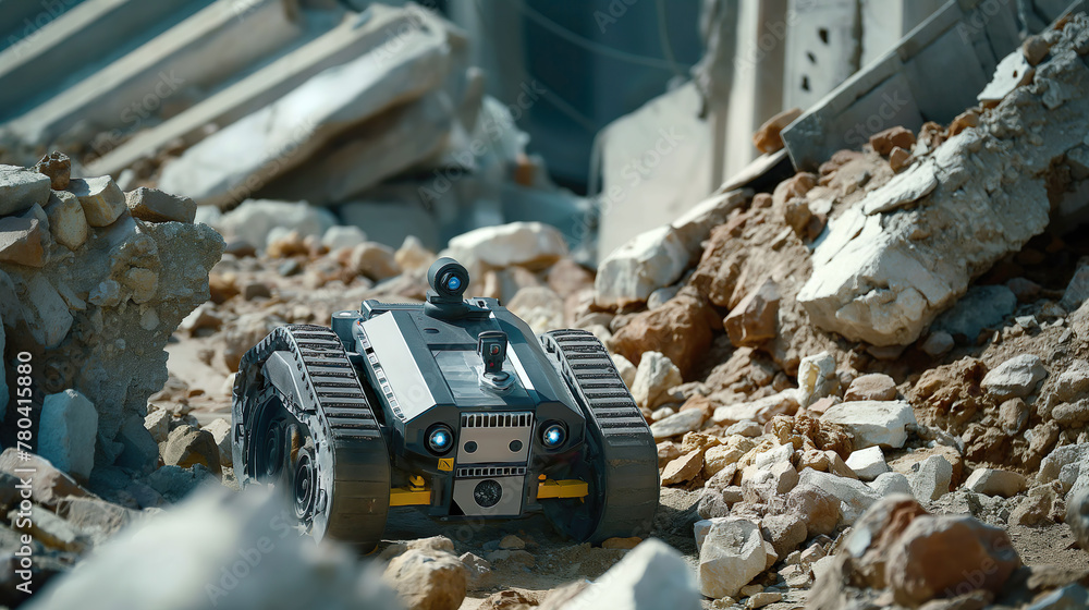 Robotic disaster rescue vehicle. Search and rescue Crawler robot. Stock ...